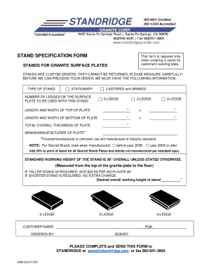 Fillable Online 4500 SG STAND SPECIFICATION FORM.doc Fax Email Print ...