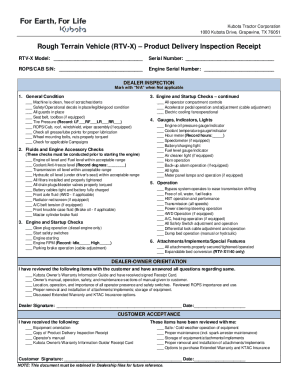 Fillable Online PDI FormRough Terrain Vehicle (RTV-X)062016R2 Fax Email ...