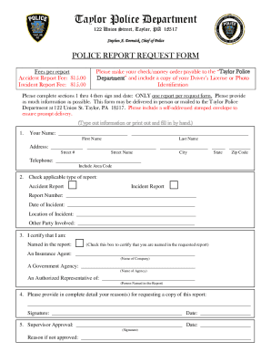Fillable Online POLICE REPORT REQUEST FORM - Taylor Borough Fax Email ...