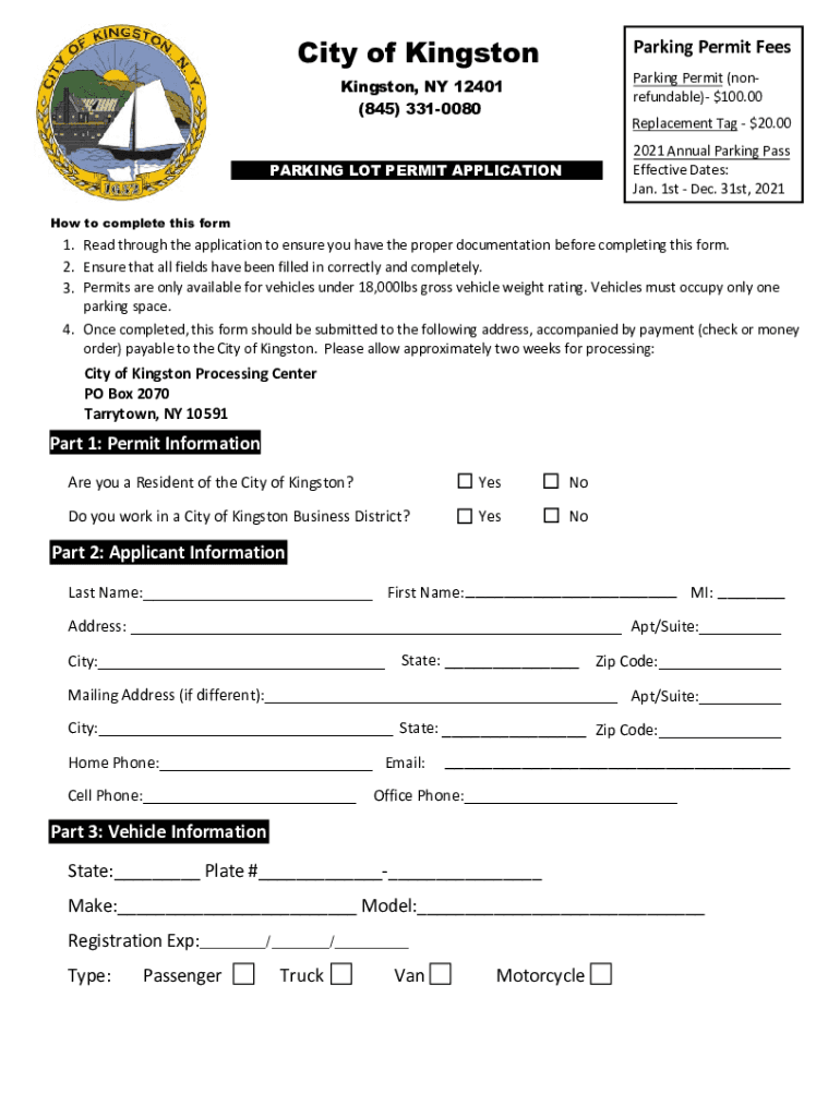 Fillable Online Fillable Online Parking Permit (nonrefundable)- $100 ...
