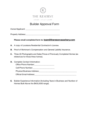 Fillable Online Builder Approval Form Fax Email Print - pdfFiller