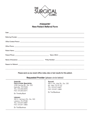Fillable Online PODIATRY New Patient Referral Form Fax Email Print ...