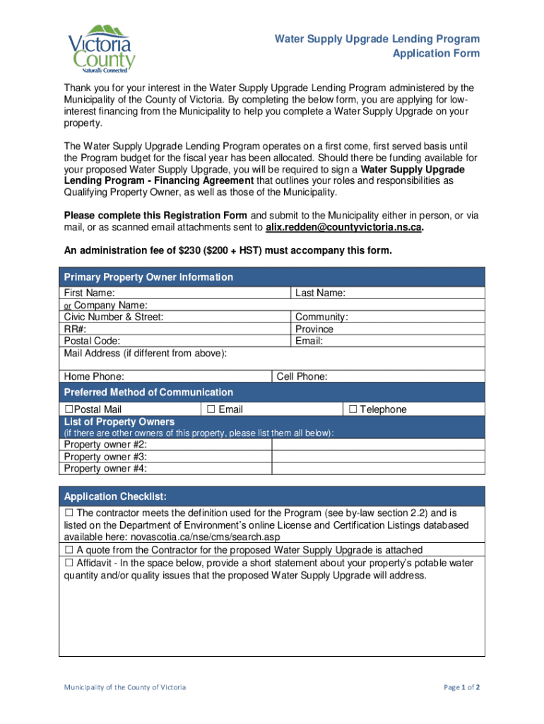 Fillable Online Water Supply Upgrade Lending Program Application Form Fax Email Print - pdfFiller