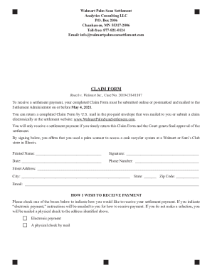 Fillable Online CLAIM FORM - Home - Walmart Palm Scan Settlement Fax ...