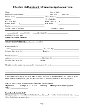 Fillable Online Chaplain Staff Information/Application Form Fax Email ...