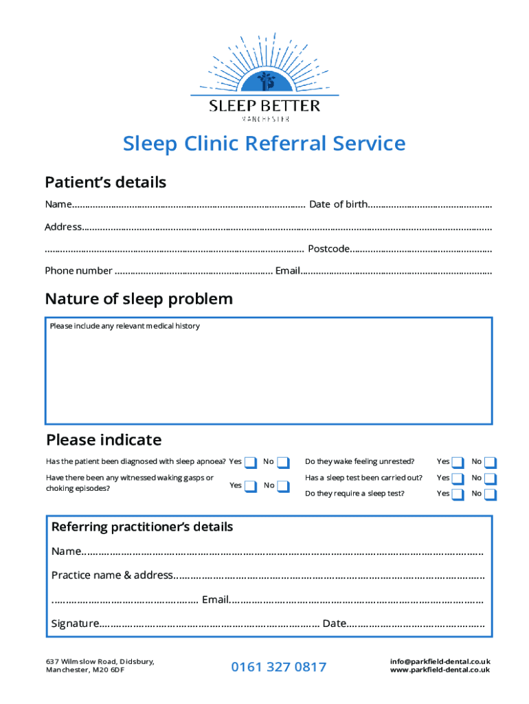 Fillable Online Sleep Medicine Clinic Referral Form - Adult - Swedish ...