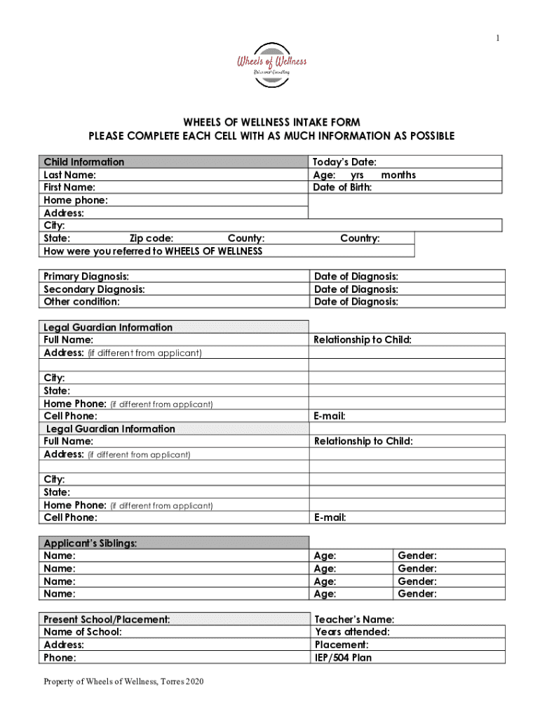 Fillable Online ABA Chicago Intake Form Fax Email Print - pdfFiller