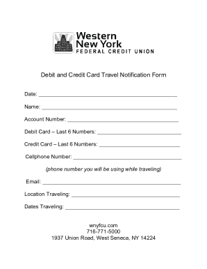 Fillable Online Debit and Credit Card Travel Notification Form Fax ...