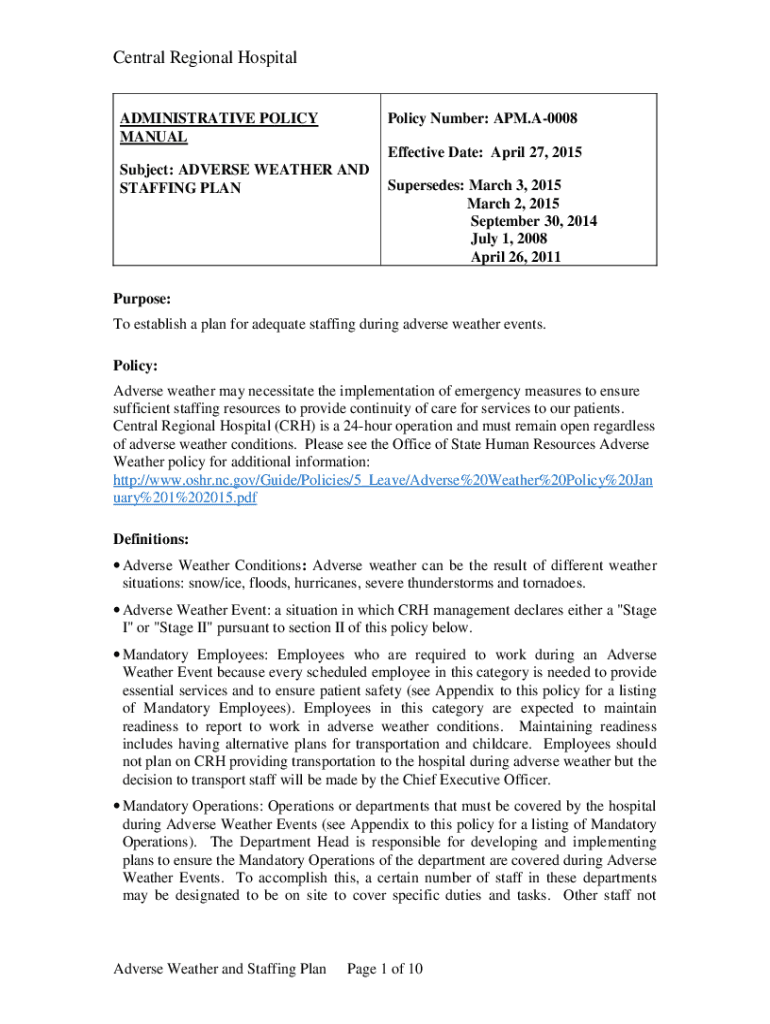 Fillable Online Adverse Weather and Staffing Plan.doc Fax Email Print ...