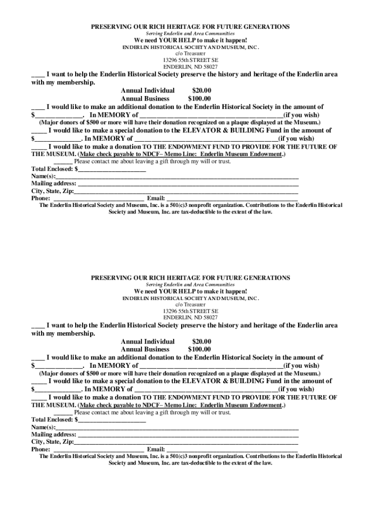 Fillable Online PRESERVING OUR RICH HERITAGE FOR FUTURE GENERATIONS Fax ...