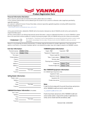 Fillable Online Product Registration Form - YANMAR Fax Email Print ...