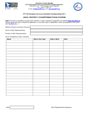 Fillable Online EAAC 2017 - NAC Confirmation Entry Form Fax Email Print ...