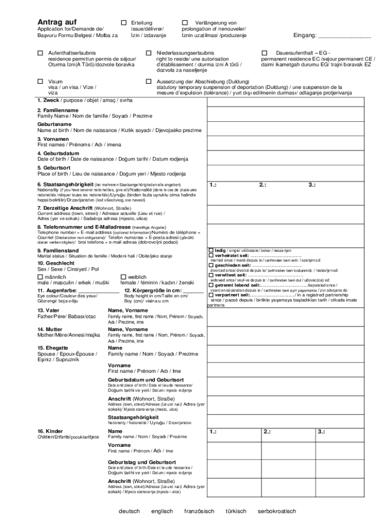 Fillable Online einheitliches Antragsformular Aufenthaltstitel 012012 ...