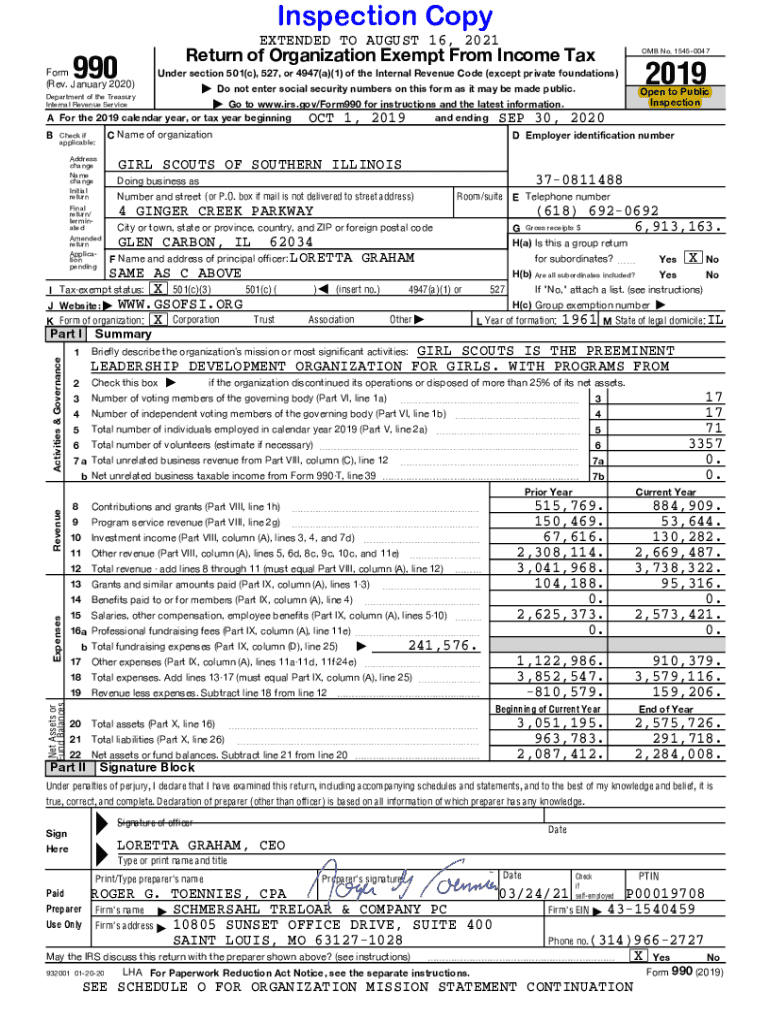 Fillable Online 2019-20 Girl Scouts of Southern Illinois Form 990 Fax ...
