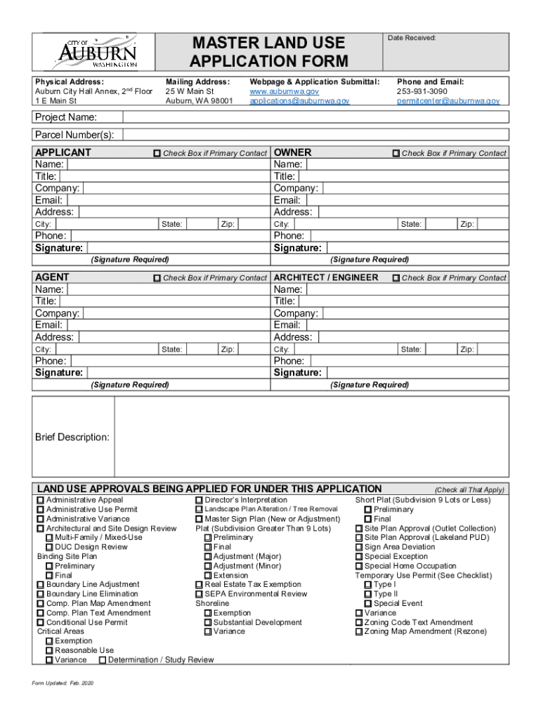 Fillable Online MASTER LAND USE APPLICATION FORM - City of Auburn Fax ...