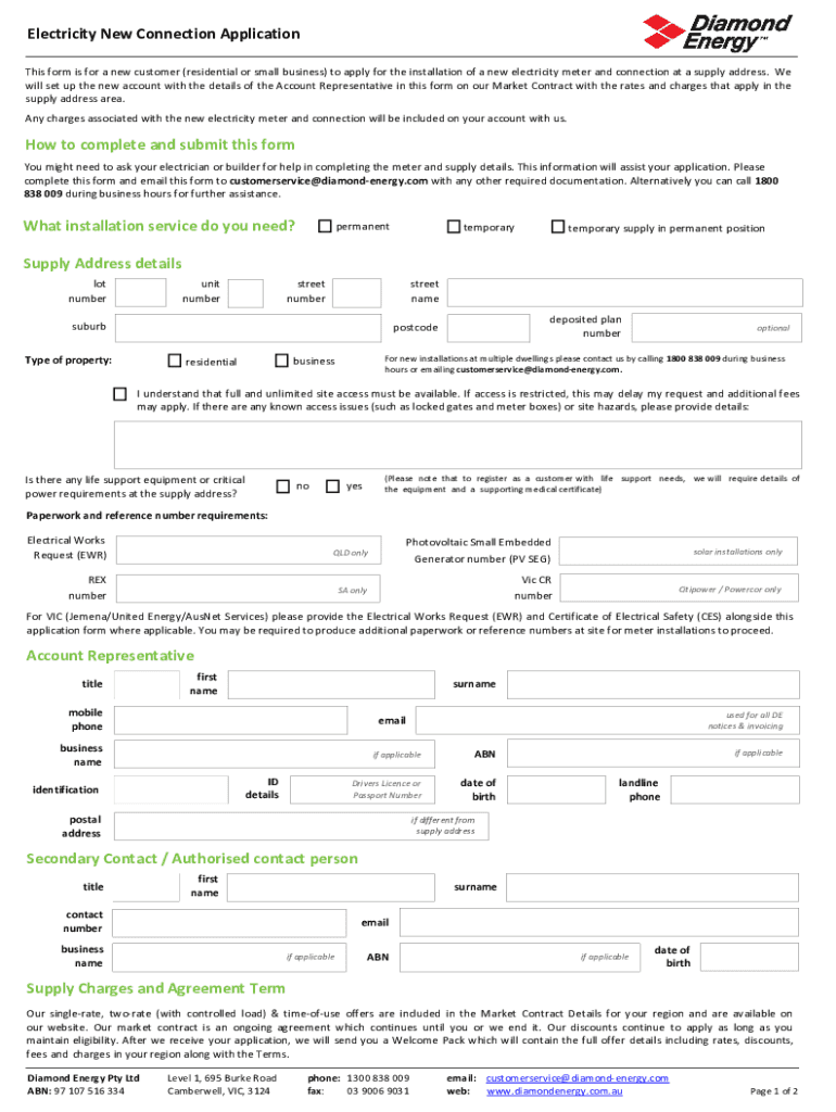 Fillable Online Application For New Electricity Connections - Western ...