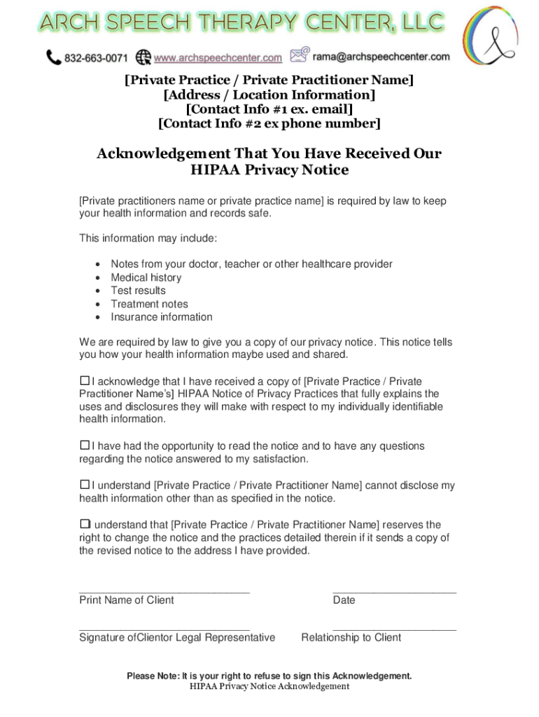 Fillable Online Patient HIPAA Acknowledgement and Consent Form - The ...