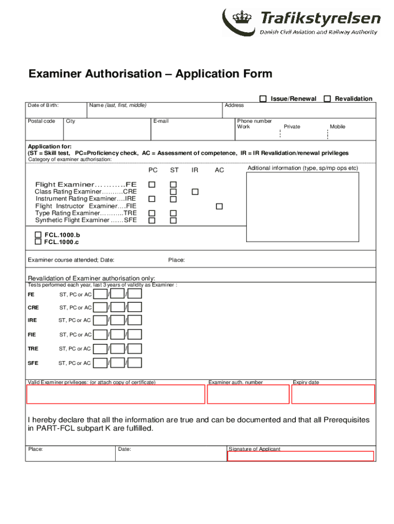 Fillable Online Examiner Authorisation Application Form Fax Email Print - pdfFiller