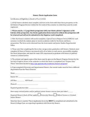 Fillable Online gjs appstate Honors Thesis Application Form Fax Email ...
