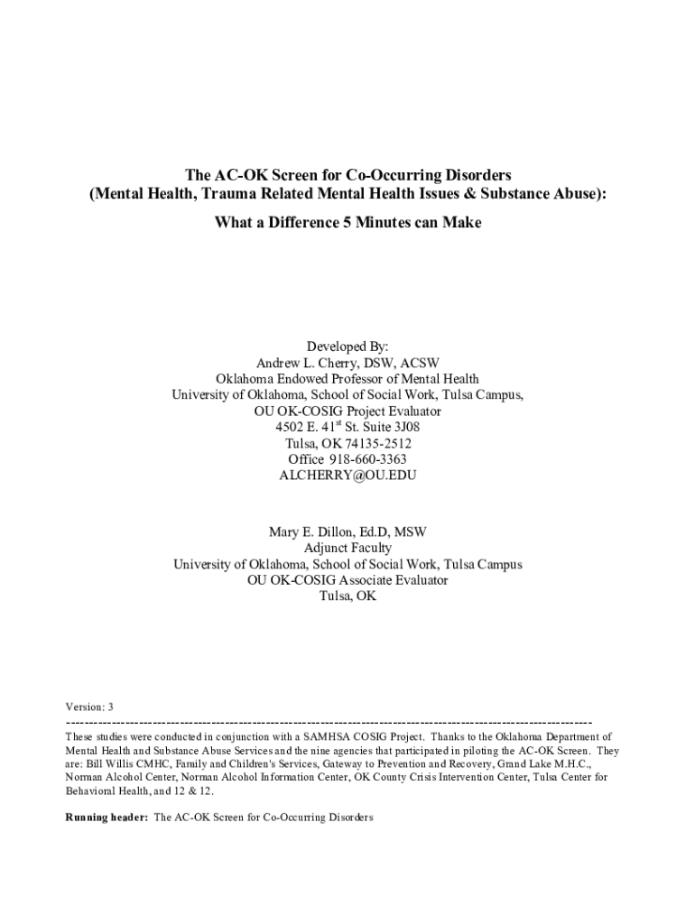 Fillable Online The AC-OK Screen for Co-Occurring Disorders (Mental ...