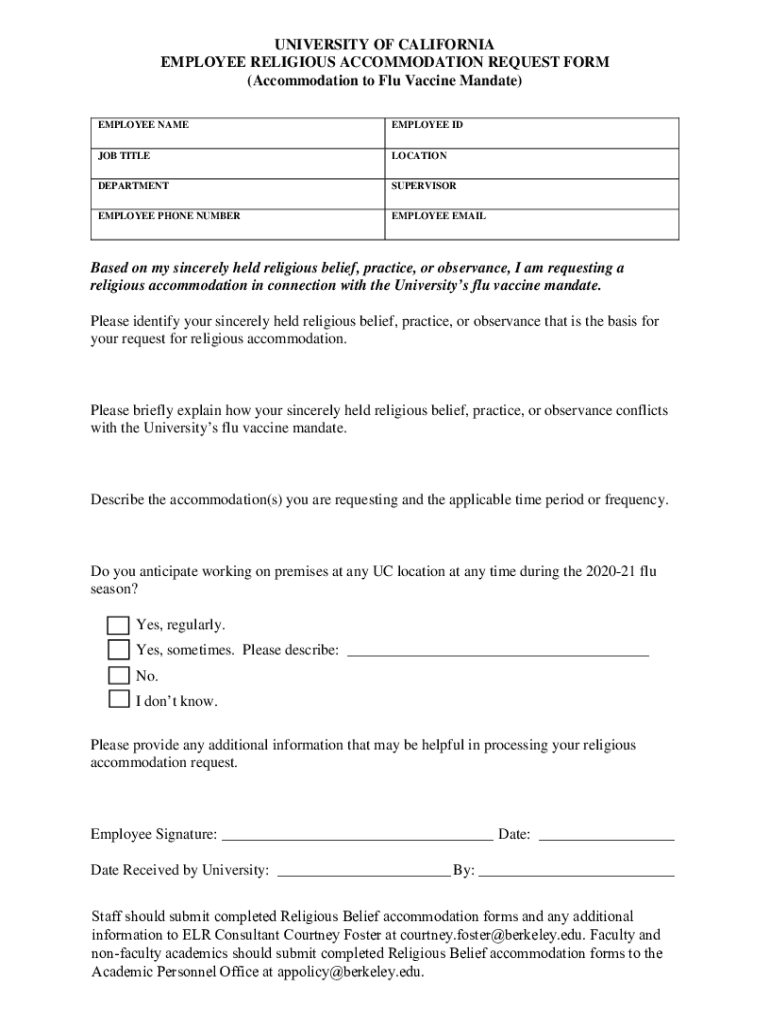 Fillable Online Employee Religious Accommodation Request Form for Flu ... Fax Email Print ...