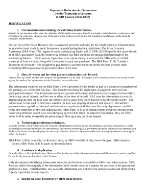 Supporting Statement for SBA 1149 Doc Template | pdfFiller