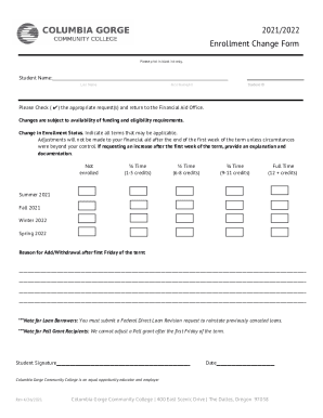 Fillable Online Enrollment Change Form 2021-22 Fax Email Print - pdfFiller