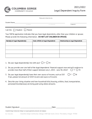 Fillable Online Legal Dependent Inquiry Form-2021-22 Fax Email Print ...