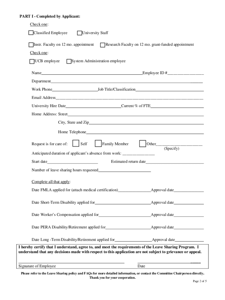 Fillable Online APPLICATION FOR LEAVE SHARING PROGRAM Please direct all ...