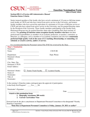 Fillable Online Emeritus Nomination Form - csun.edu Fax Email Print ...