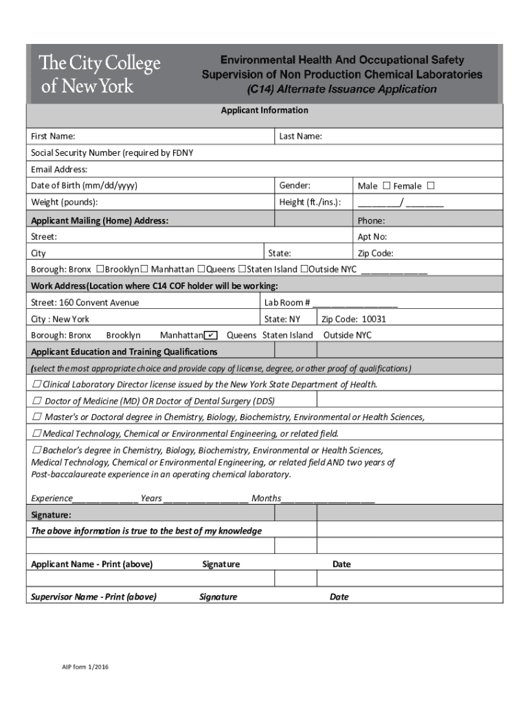 Fillable Online C-14 Certificate of Fitness - Weill Cornell Medicine Fax Email Print - pdfFiller
