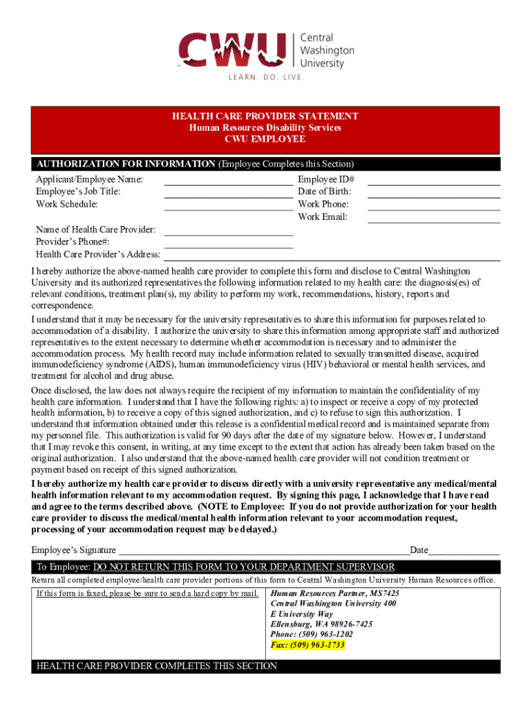 Fillable Online HEALTH CARE PROVIDER STATEMENT Human Resources ...