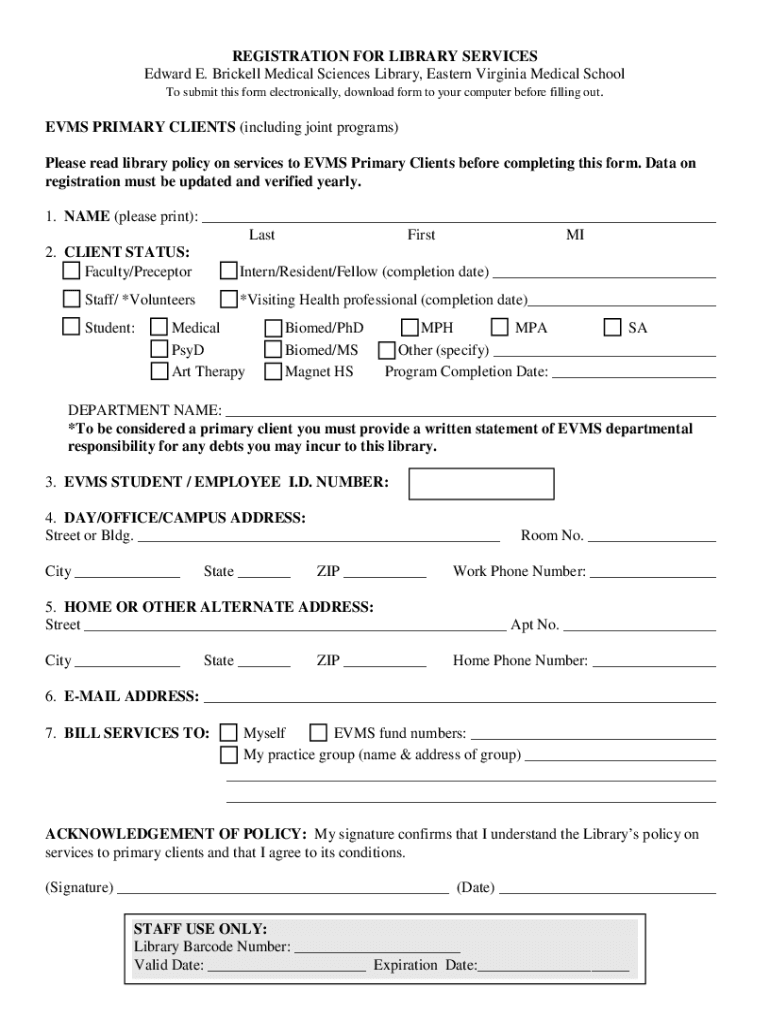 Fillable Online REGISTRATION FOR LIBRARY SERVICES Fax Email Print ...