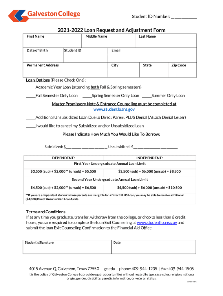 Fillable Online 2021-2022 Loan Request and Adjustment Form Fax Email ...