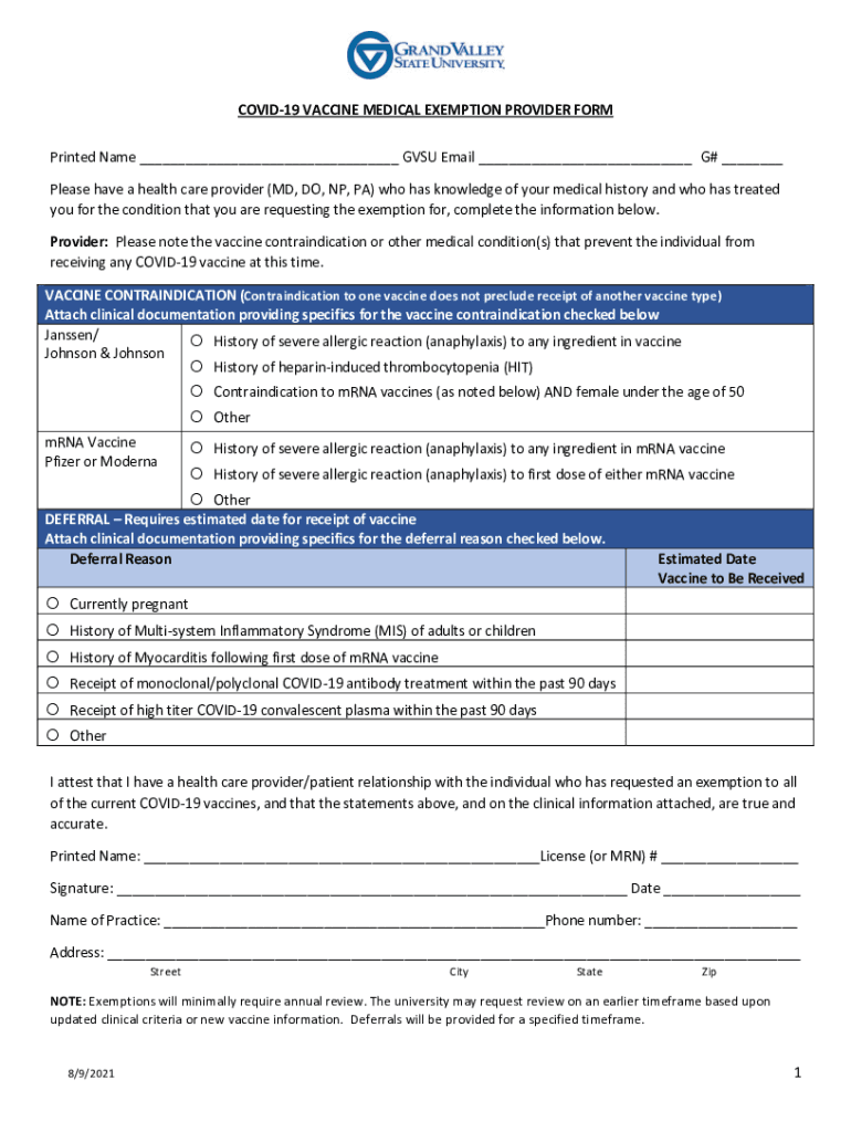 Fillable Online COVID-19 VACCINE MEDICAL EXEMPTION PROVIDER FORM VACCINE ... Fax Email Print ...