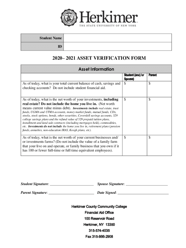 Fillable Online 20212022 asset verification form Fax Email Print ...