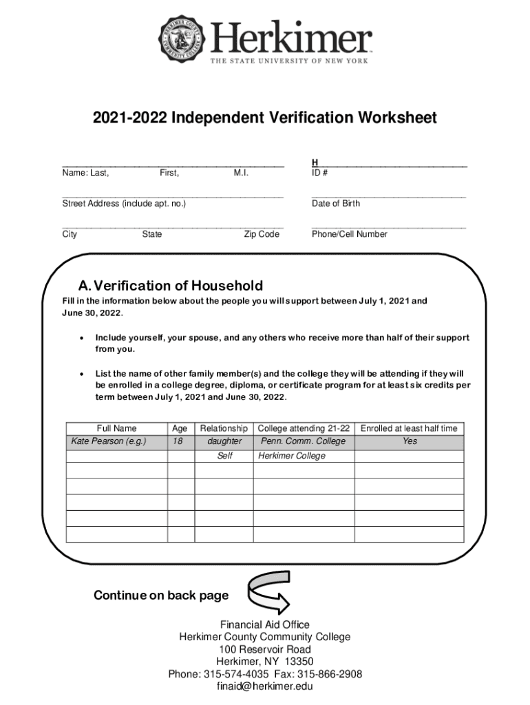 Fillable Online 20202021 Standard Verification Worksheet V1-Dependent ...