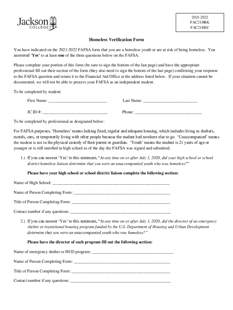 Fillable Online Homeless Verification Form - jccmi.edu Fax Email Print ...