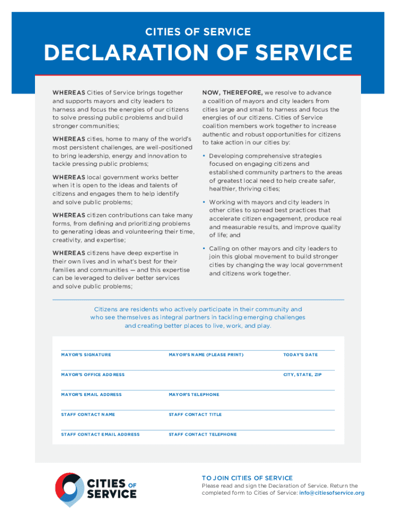 Fillable Online CITIES OF SERVICE DECLARATION OF SERVICE Fax Email ...