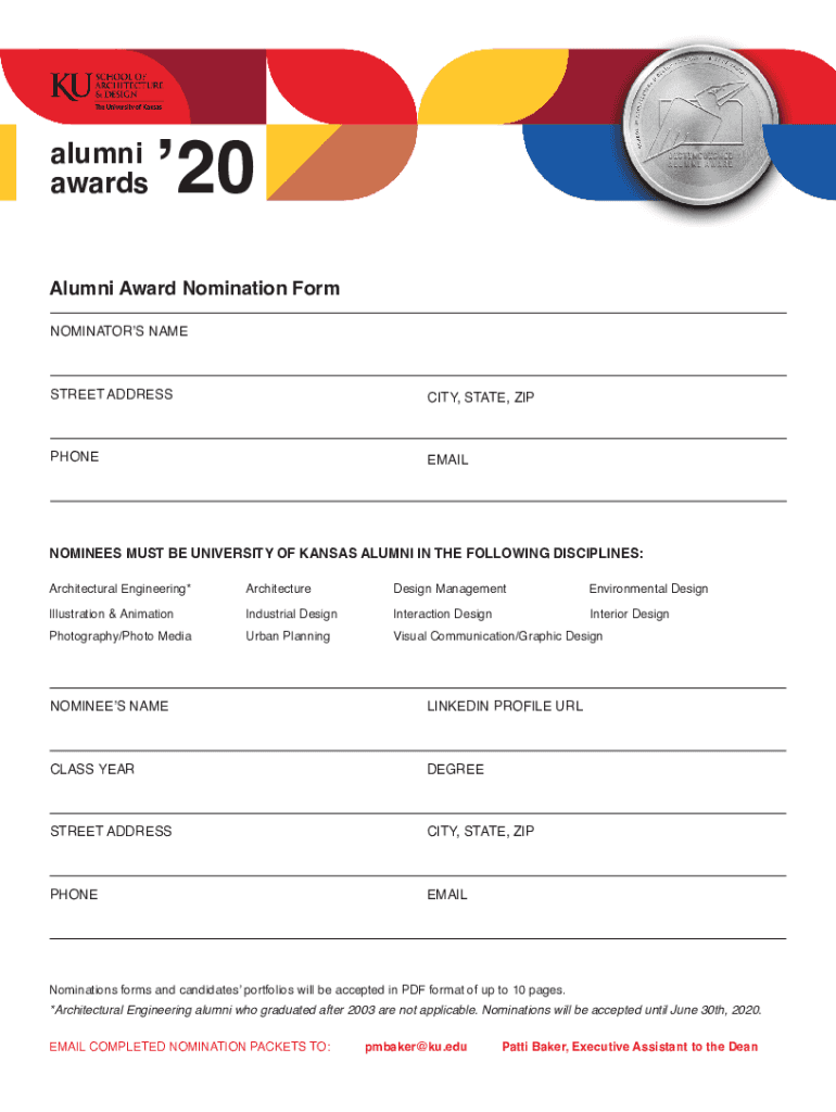 Fillable Online alumni awards 20 - University of Kansas Fax Email Print - pdfFiller