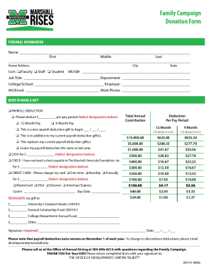 Fillable Online Family Campaign Donation Form - marshall.edu Fax Email ...