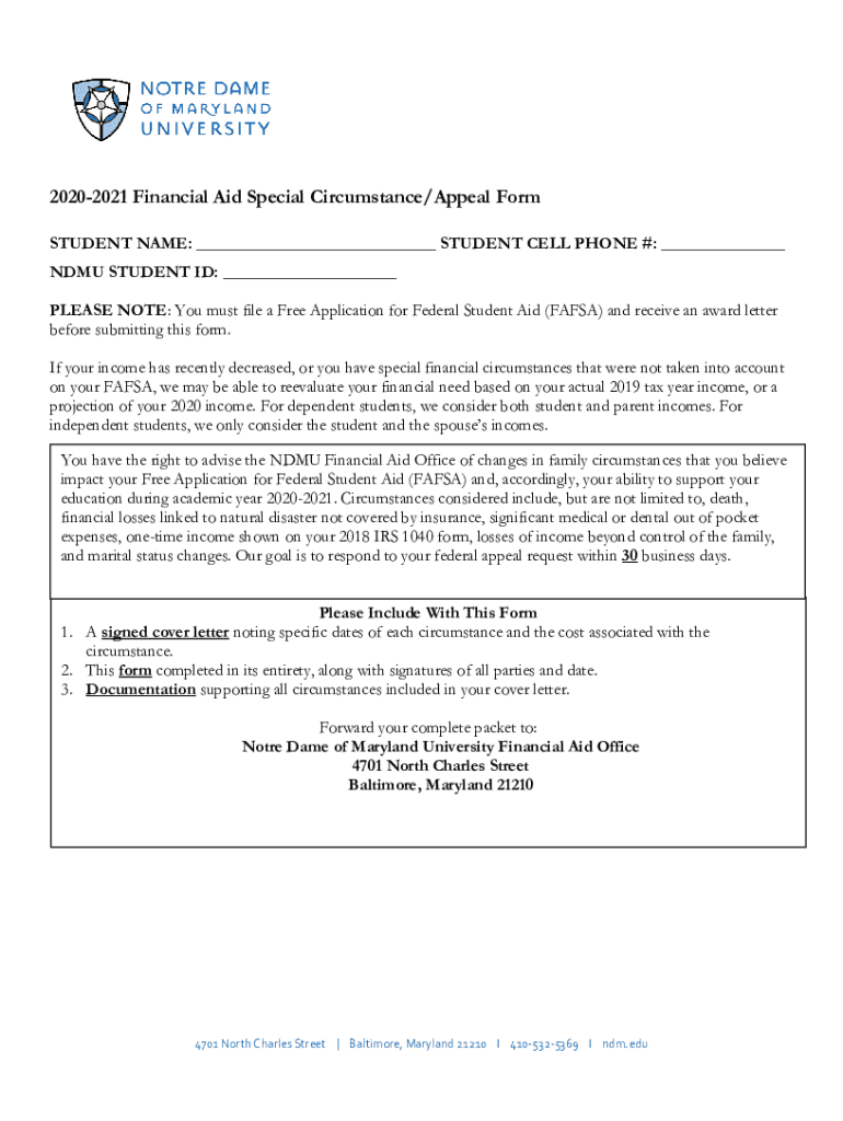 Fillable Online 2020-2021 Financial Aid Special Circumstance/Appeal Form Fax Email Print - pdfFiller