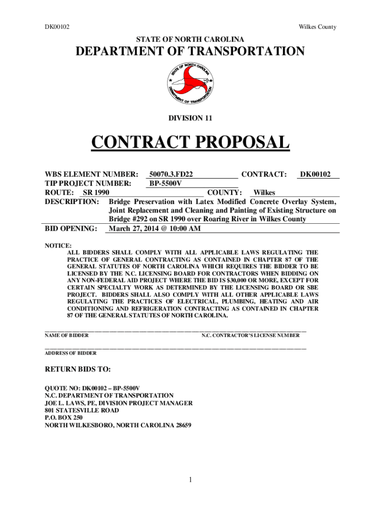 Fillable Online DIVISION 11 CONTRACT PROPOSAL - connect.ncdot.gov Fax Email Print - pdfFiller