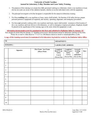 Fillable Online X-ray and Laser Annual In Lab Training Form Fax Email ...