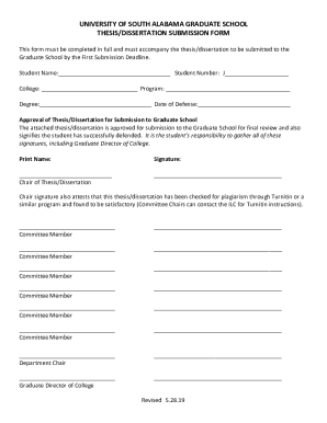Fillable Online USA Graduate School Thesis Dissertation Submission Form ...