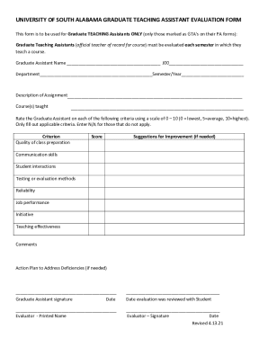 Fillable Online Graduate Teaching Assistant Evaluation Form. Graduate ...