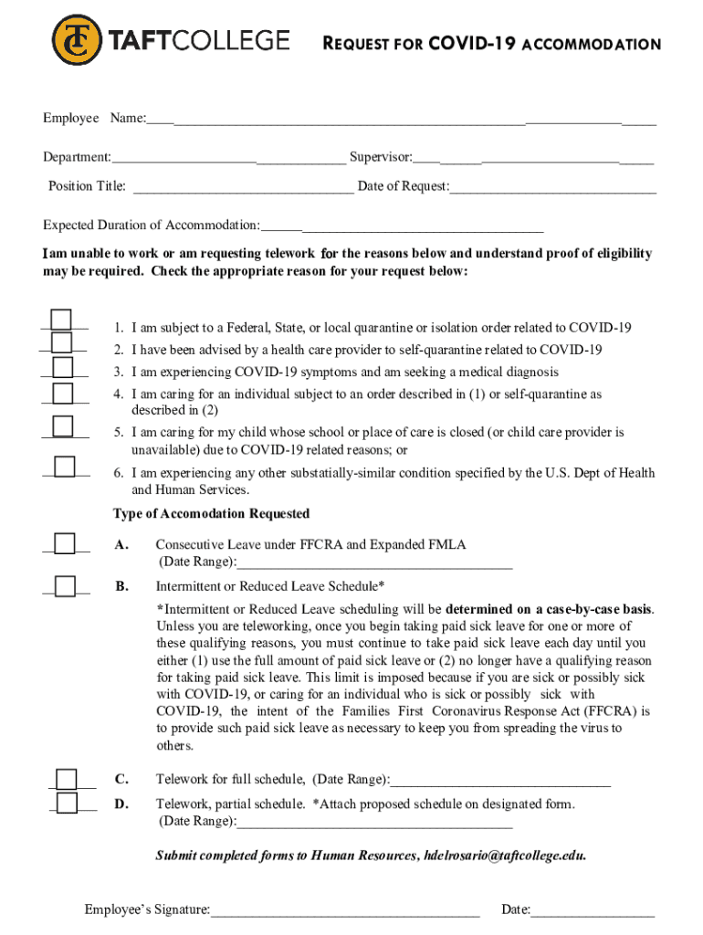 Fillable Online Reasonable Accommodation Agreement - sample letter Fax ...