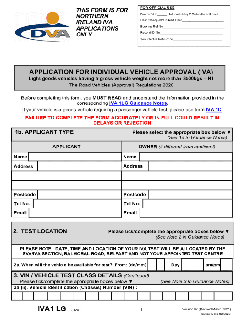 Fillable Online Application for Individual Vehicle Approval (IVA ...