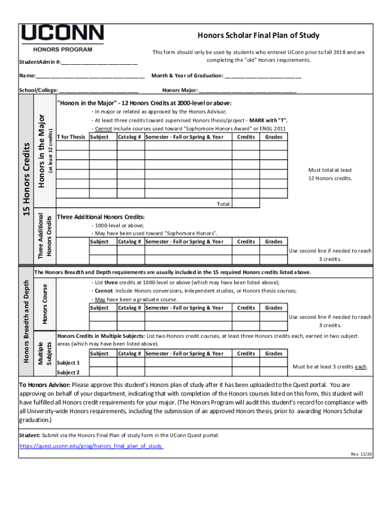 Fillable Online Honors Scholar Final Plan of Study - UConn Honors Program Fax Email Print ...