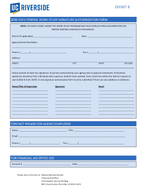 Fillable Online 2020-2021 FEDERAL WORK STUDY SIGNATURE AUTHORIZATION ...